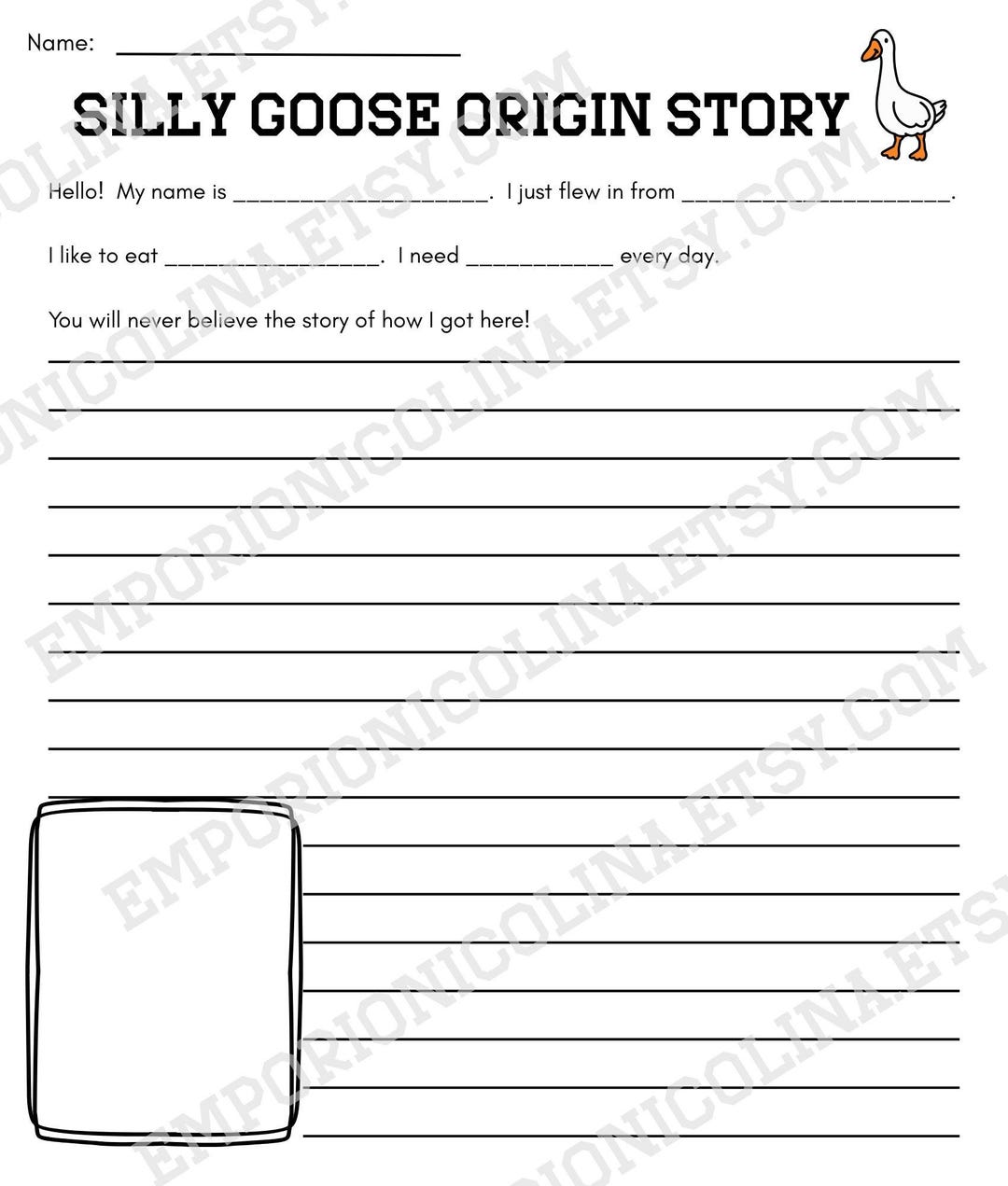 Silly Goose Origin Story Worksheet | Classroom Goose Activity | Back to ...