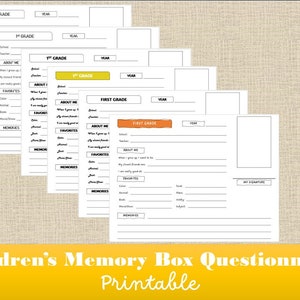 Memory Box Questionnaire L Printable Kids Interview Questions L PDF ...