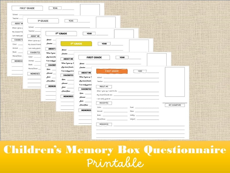 Memory Box Questionnaire L Printable Kids Interview Questions L PDF ...