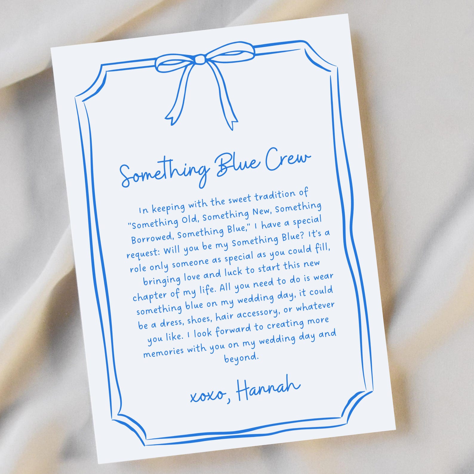 Something Blue Crew Proposal Card | Bridesmaid Canva Template (5x7 In ...