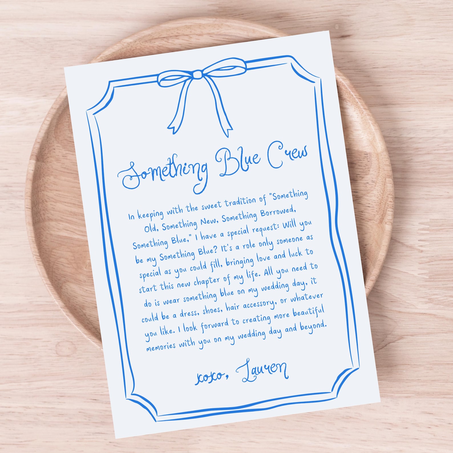 Something Blue Crew Proposal Card | Bridesmaid Canva Template (5x7 In ...