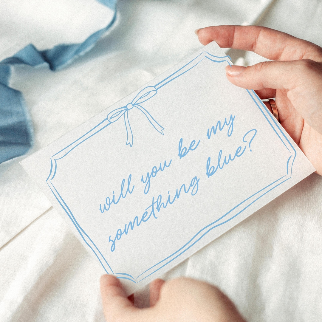 Will You Be My Something Blue Crew Customisable Proposal Card Canva ...