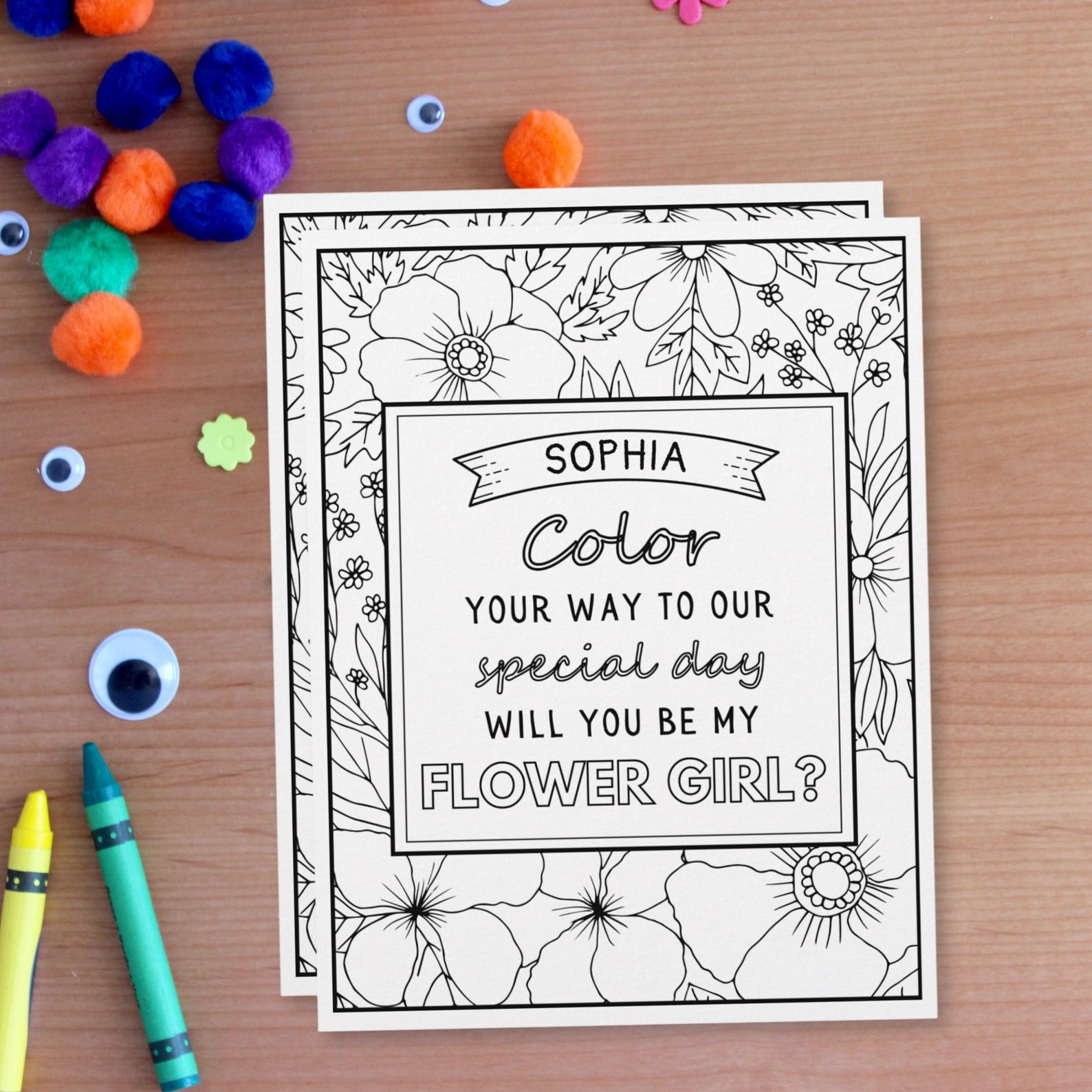 Flower Girl Proposal Coloring Page: Personalized Canva Template ...