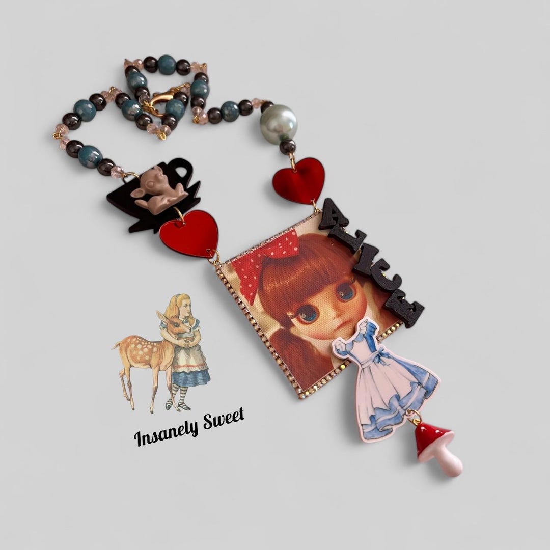Alice in Wonderland Blythe Doll Deer Fawn Mushroom Necklace - Etsy