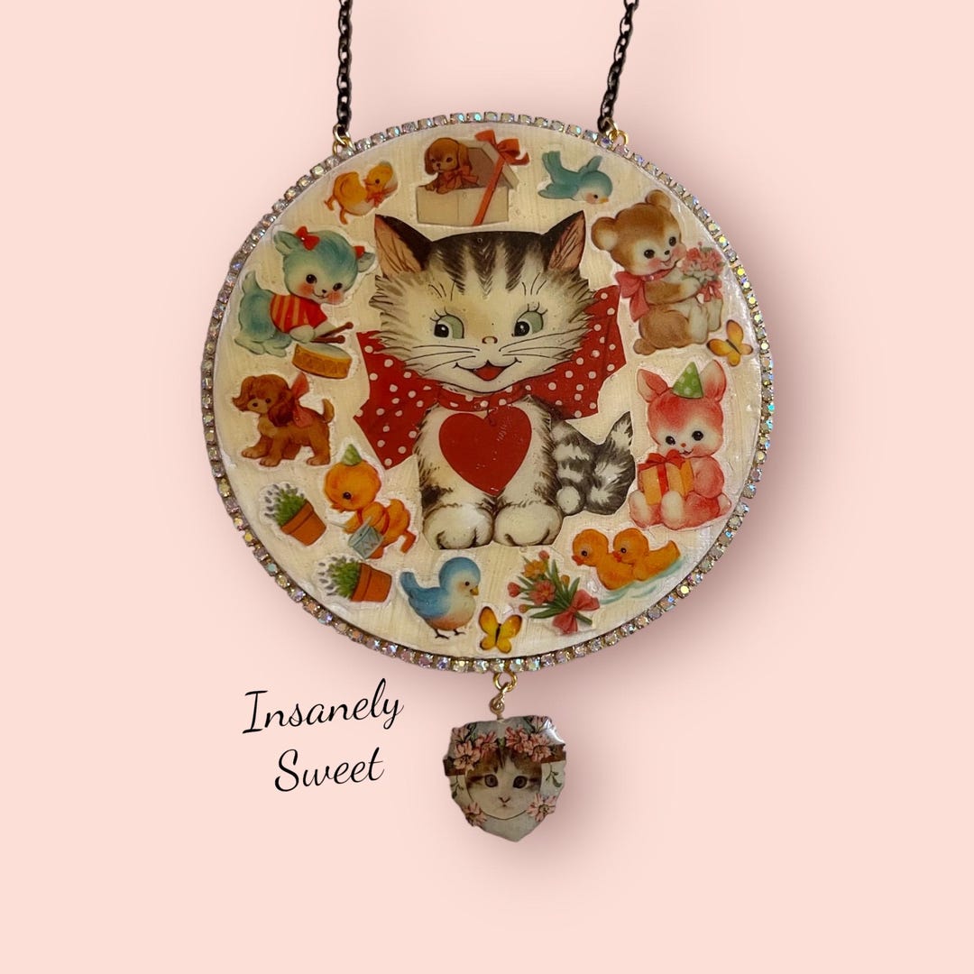 Kitschy Vintage Animals Cat Necklace - Etsy