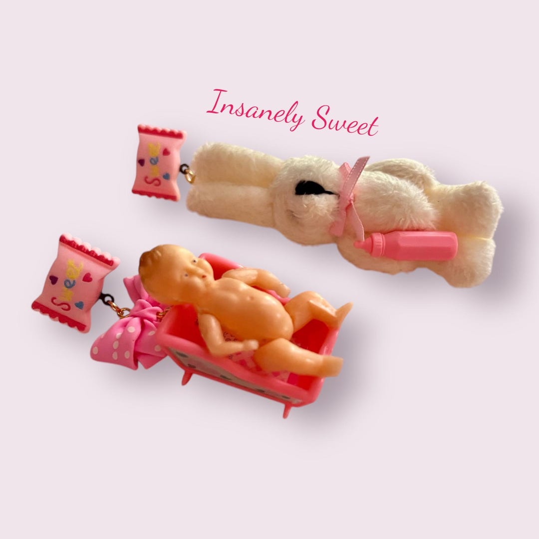 Creepy Cute Vintage Baby Doll Bunny Bottle Mismatch Earrings - Etsy