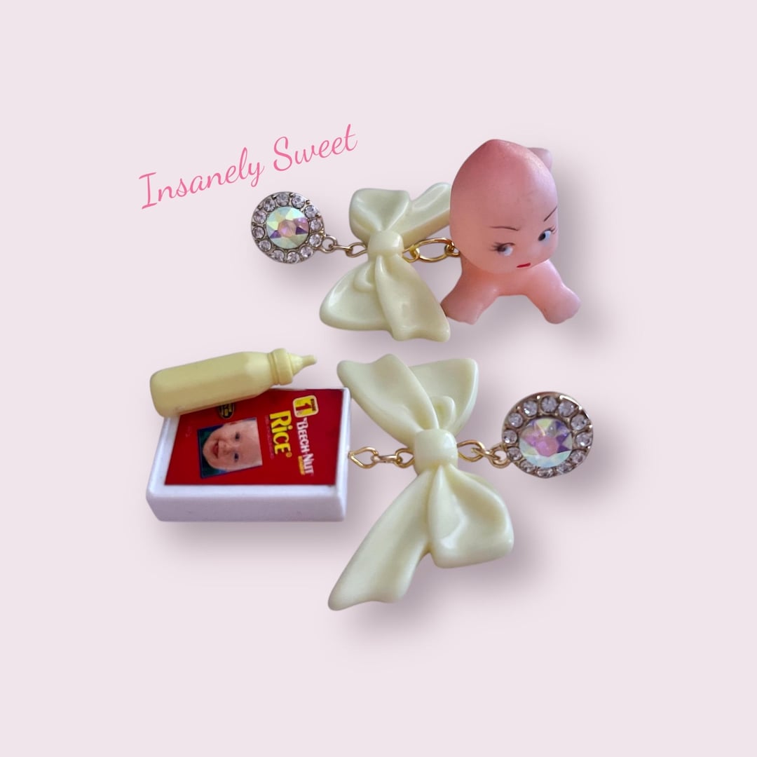 Creepy Cute Vintage Baby Doll Kewpie Bottle Baby Food Mismatch Earrings ...
