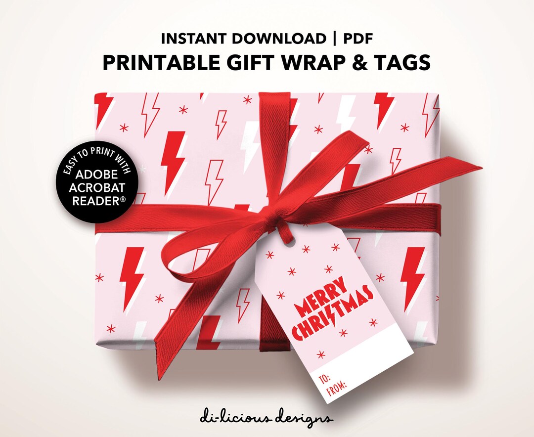 Printable Gift Wrap and Tags | Lightning Bolts Wrapping Paper and Tags ...