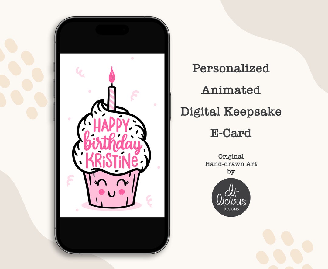 Personalized Animated Birthday Card | Pink Cupcake Custom Art | Custom ...