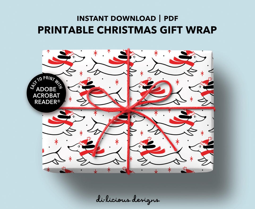 Dachshund Wrapping Paper, Wiener Dog Gift Wrap, Printable Christmas ...
