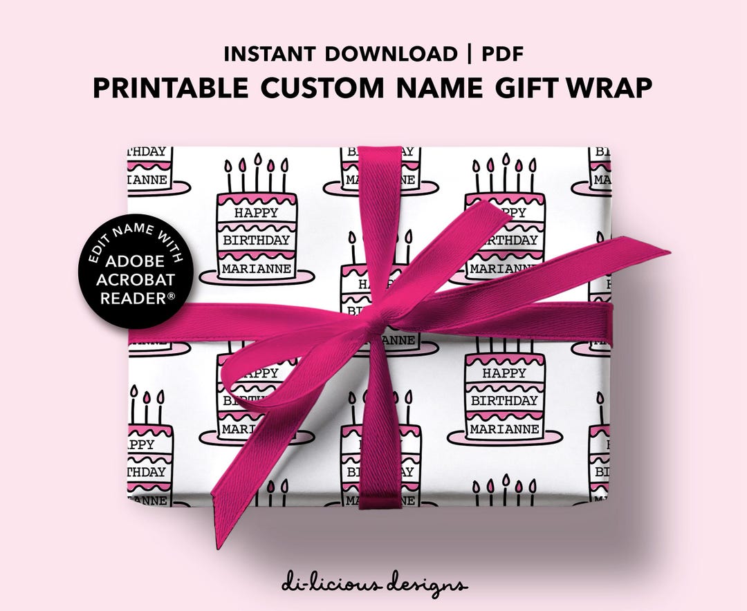 Printable Custom Name Gift Wrap | Personalized Wrapping Paper | Pink ...
