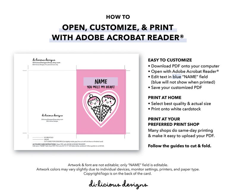 Printable Custom Name Greeting Card | Personalized Ice Cream Card | You ...