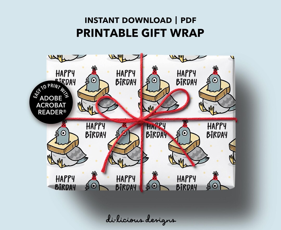 Pudgy Pigeon Wrapping Paper, Party Pigeon, Printable Birthday Gift Wrap ...