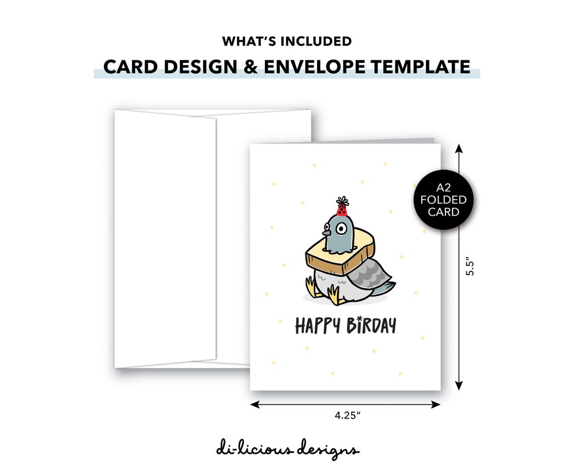 Pudgy Pigeon Birthday Card, Happy Birday, Party Pigeon, DIY Printable ...