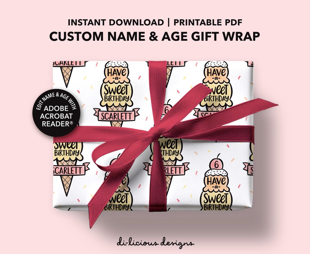Printable Custom Name Gift Wrap | Personalized Wrapping Paper | Ice ...