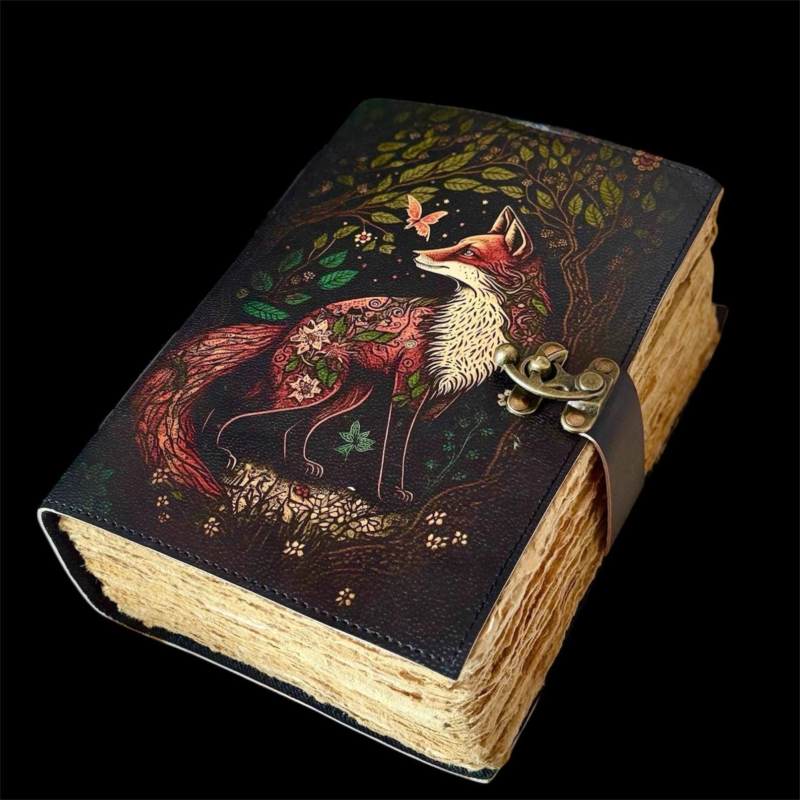 Fox Leather Grimoire, Handmade Spell Book of Shadows, Thick Vintage ...
