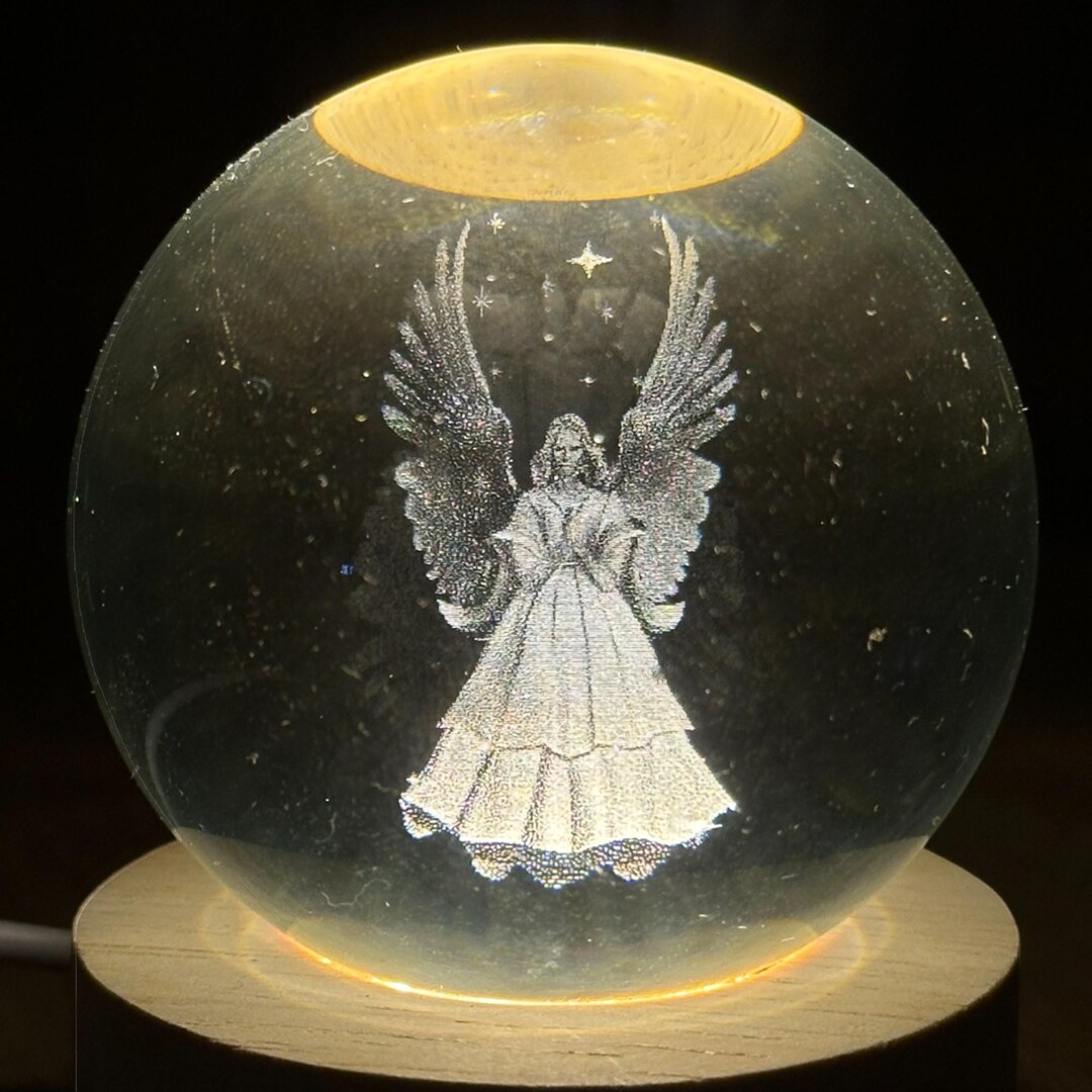 Personalized 3D Crystal Ball With Projection LED Light and Wood Basse ...