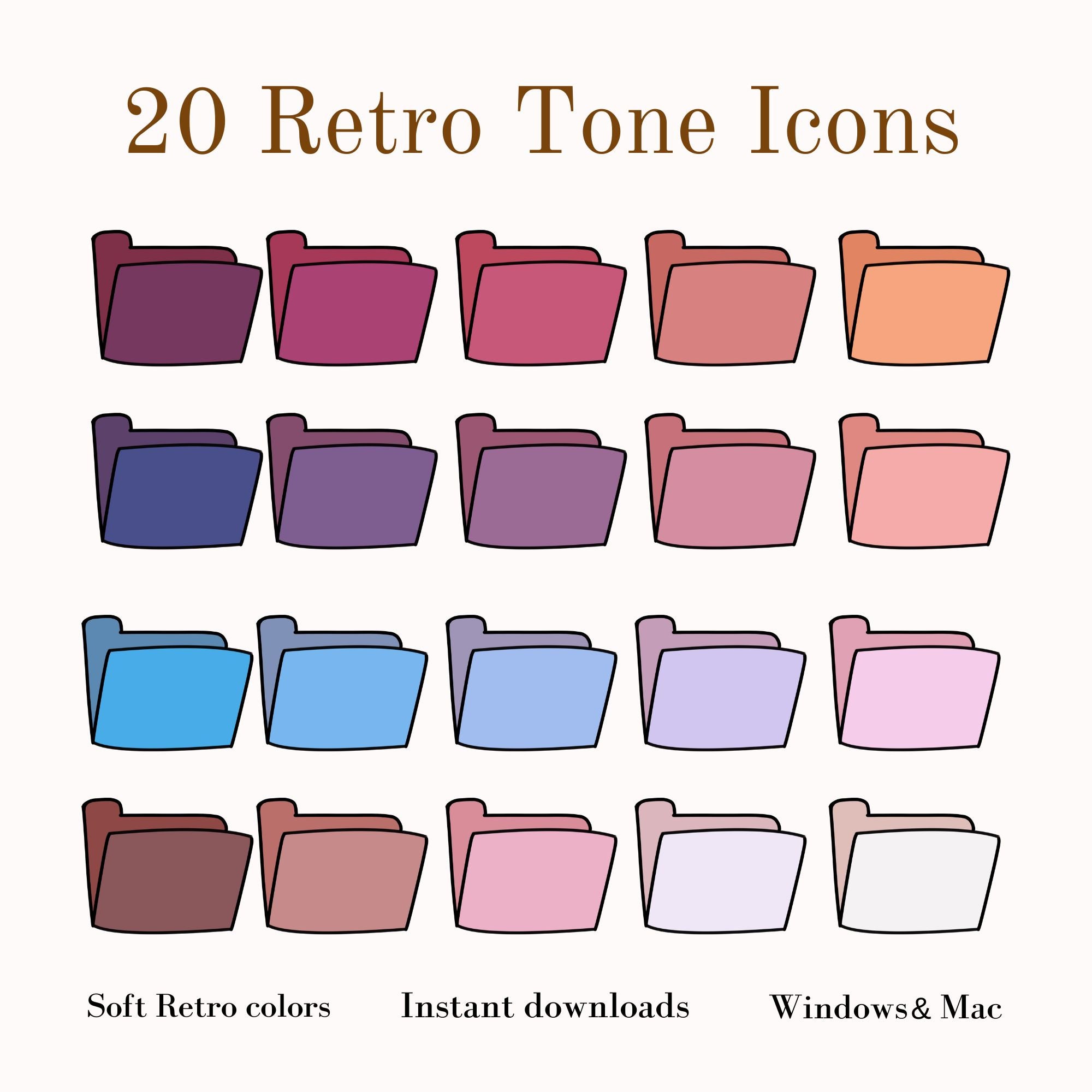 20 Folder Icons for Mac & PC Retro Colors Computer Desktop Icons, File ...