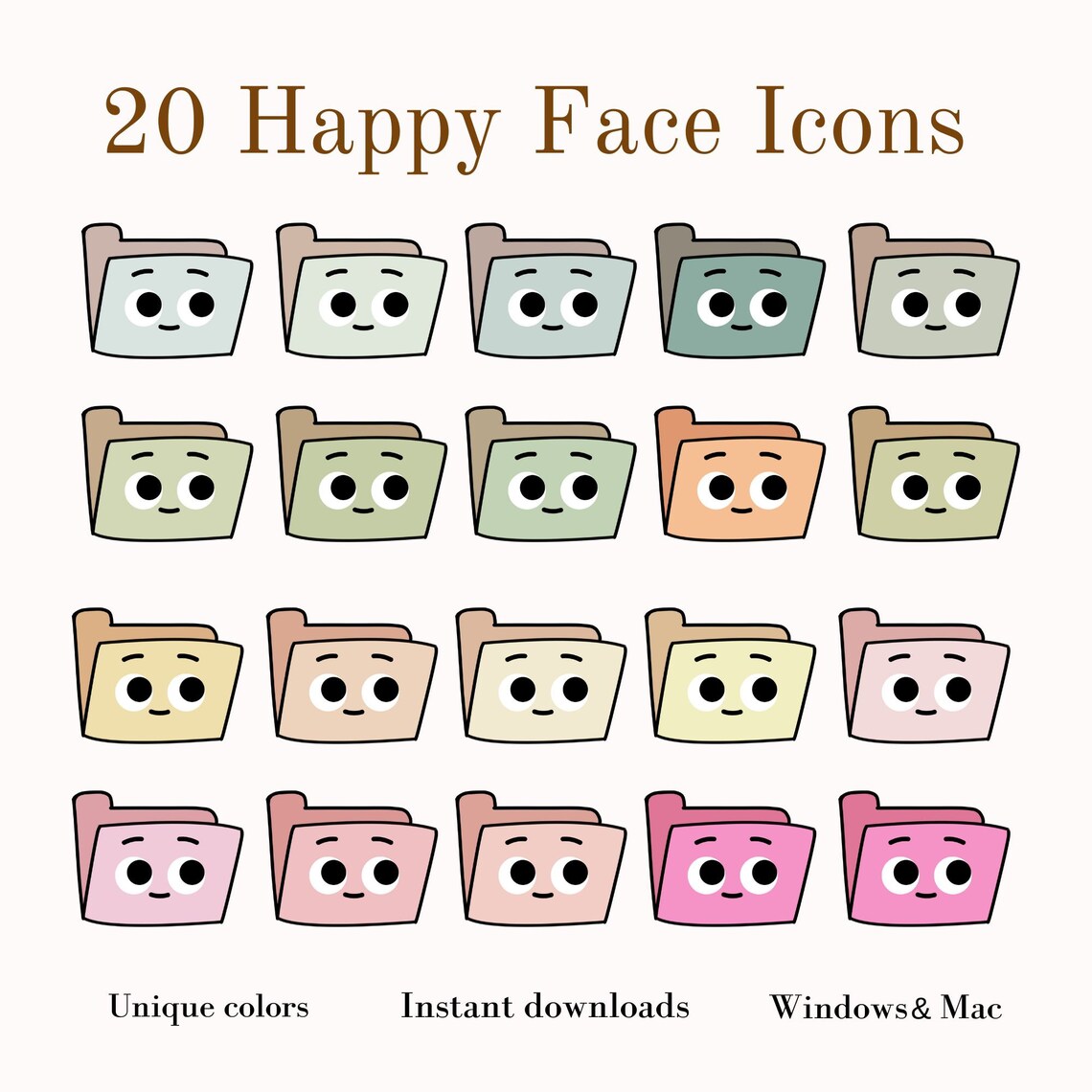 Happy Face Folder Icons for Mac & PC, Desktop Folder Icons, File Icons ...