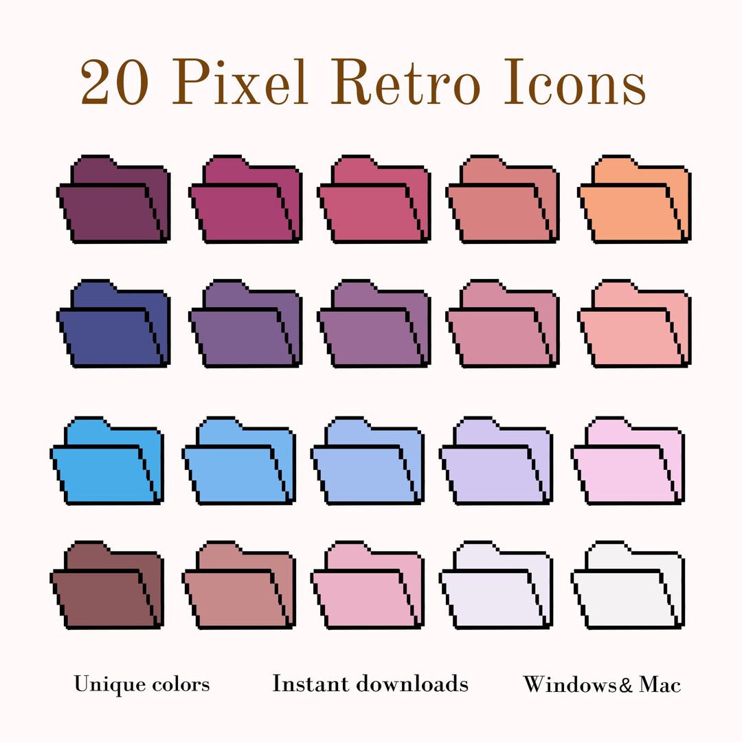 20 Pixel Folder Icons for Mac & PC Retro Colors - Computer Desktop ...