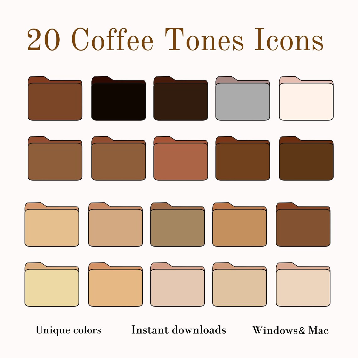 Cute Folder Icons 20x Coffee Tones Mac & Desktop Folder Icons, Neutral ...