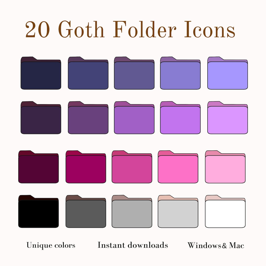 Cute Folder Icons - 20x Goth Mac & Desktop Folder Icons, Neutral Folder ...