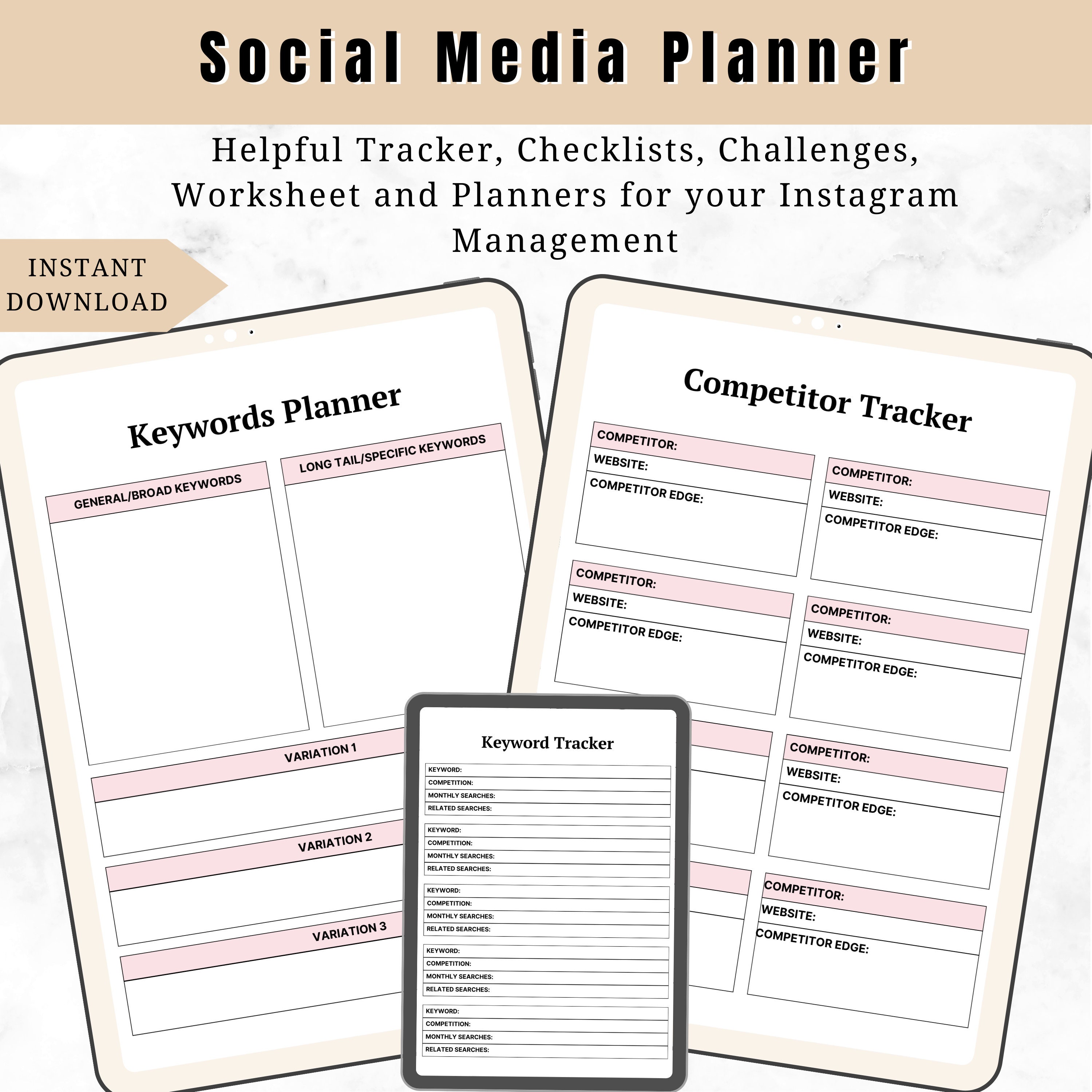 Instagram Planner, Printable Instagram Planner, Instagram Strategy ...