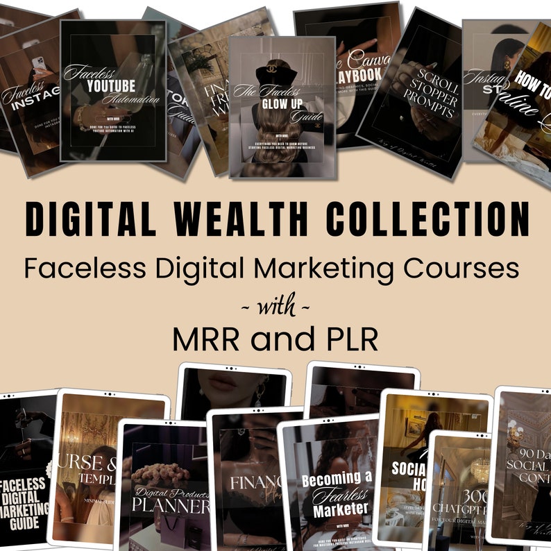 Digital Wealth Collection With MRR and PLR, Faceless Digital Marketing Guide Bundle, Done for ...