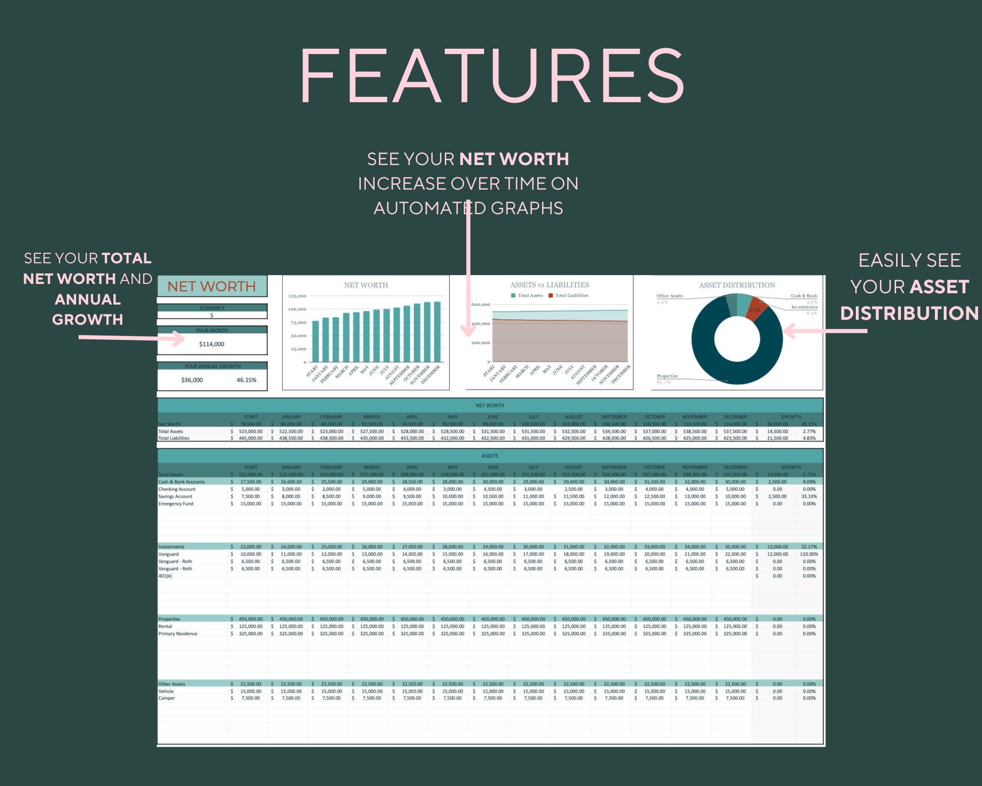 Net Worth Tracker Spreadsheet Template for Google Sheets, Net Worth ...
