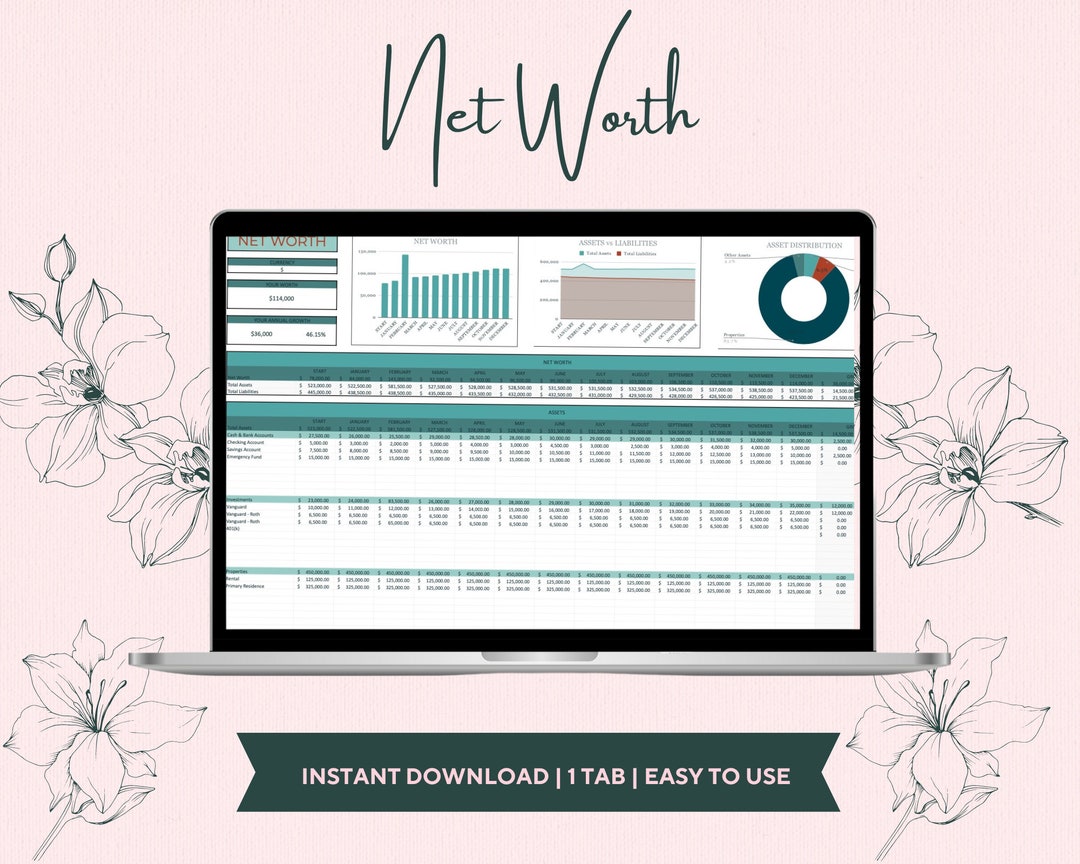 Net Worth Tracker Spreadsheet Template for Google Sheets, Net Worth ...