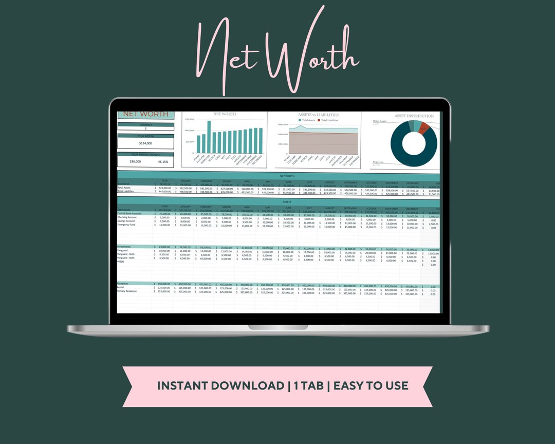 Net Worth Tracker Spreadsheet Template for Google Sheets, Net Worth ...