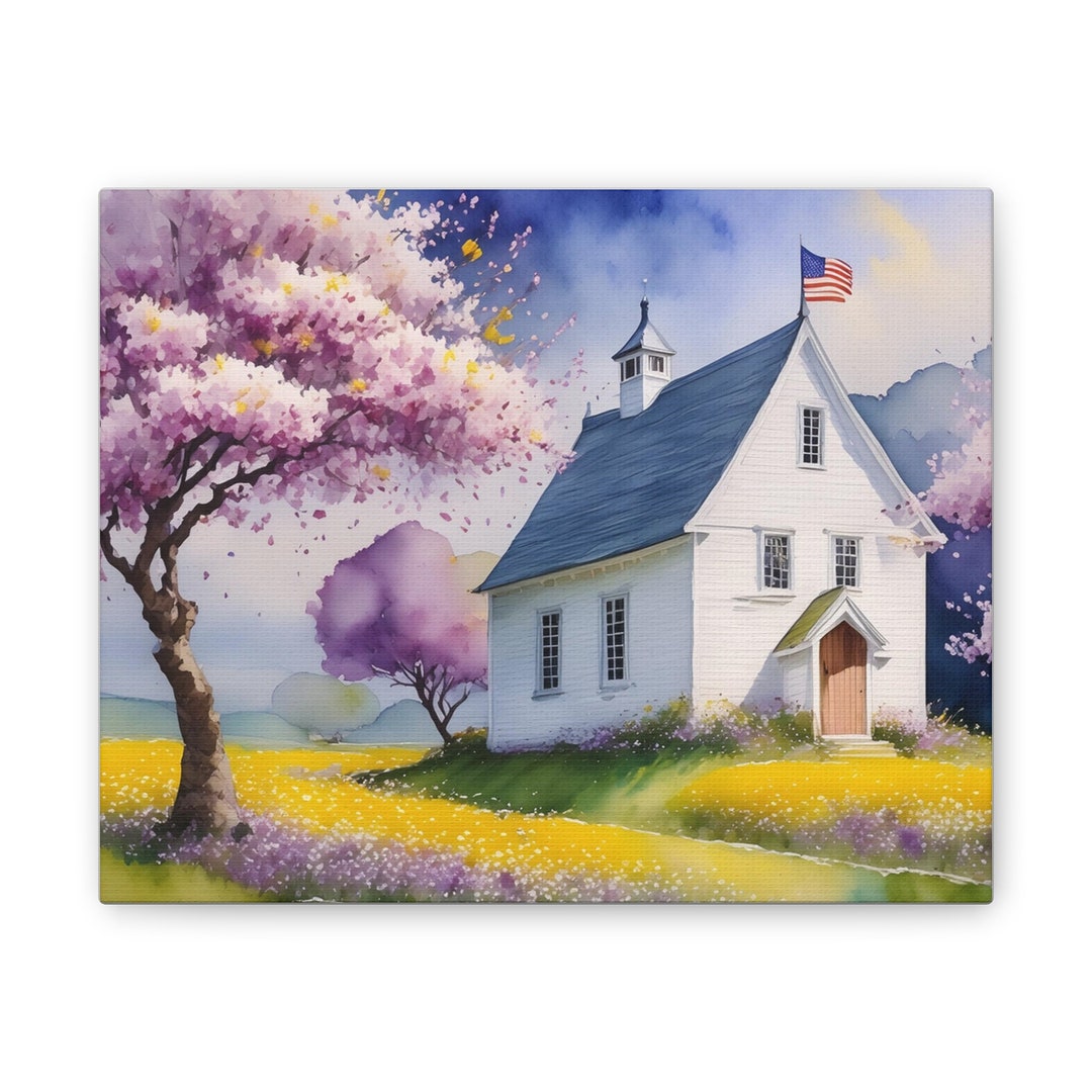 Canvas Stretched. Old Schoolhouse on the Hill Water Color Print - Etsy