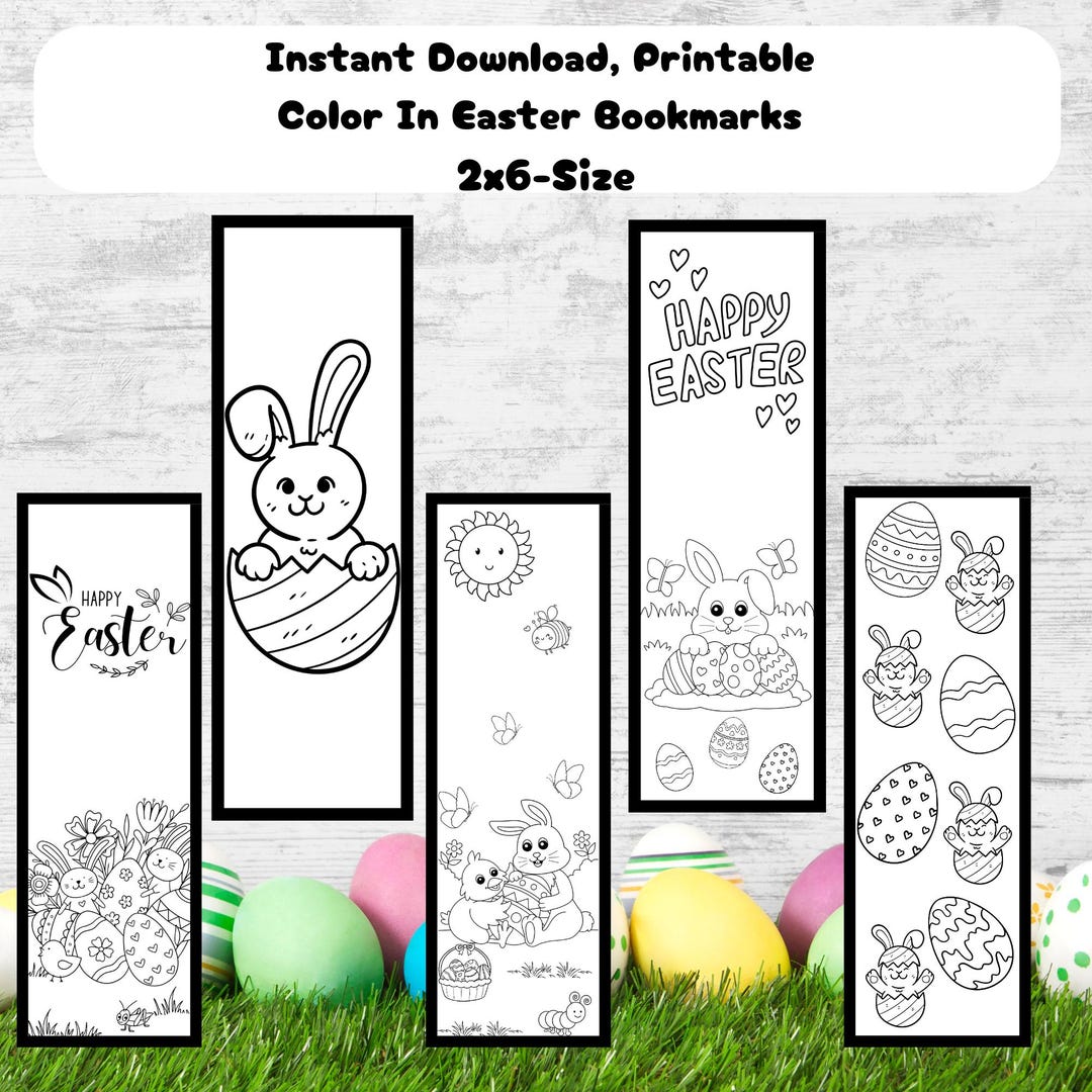 Set of 5 Printable Easter Coloring Bookmarks | Instant Download | DIY ...