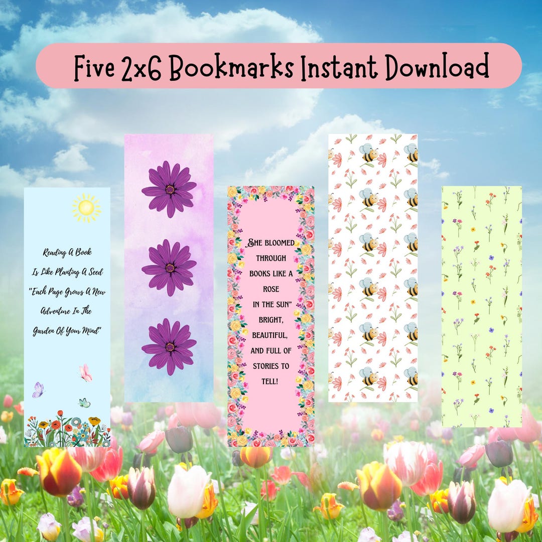 Set of 5 Printable Garden Bookmarks | Digital Download | Floral ...