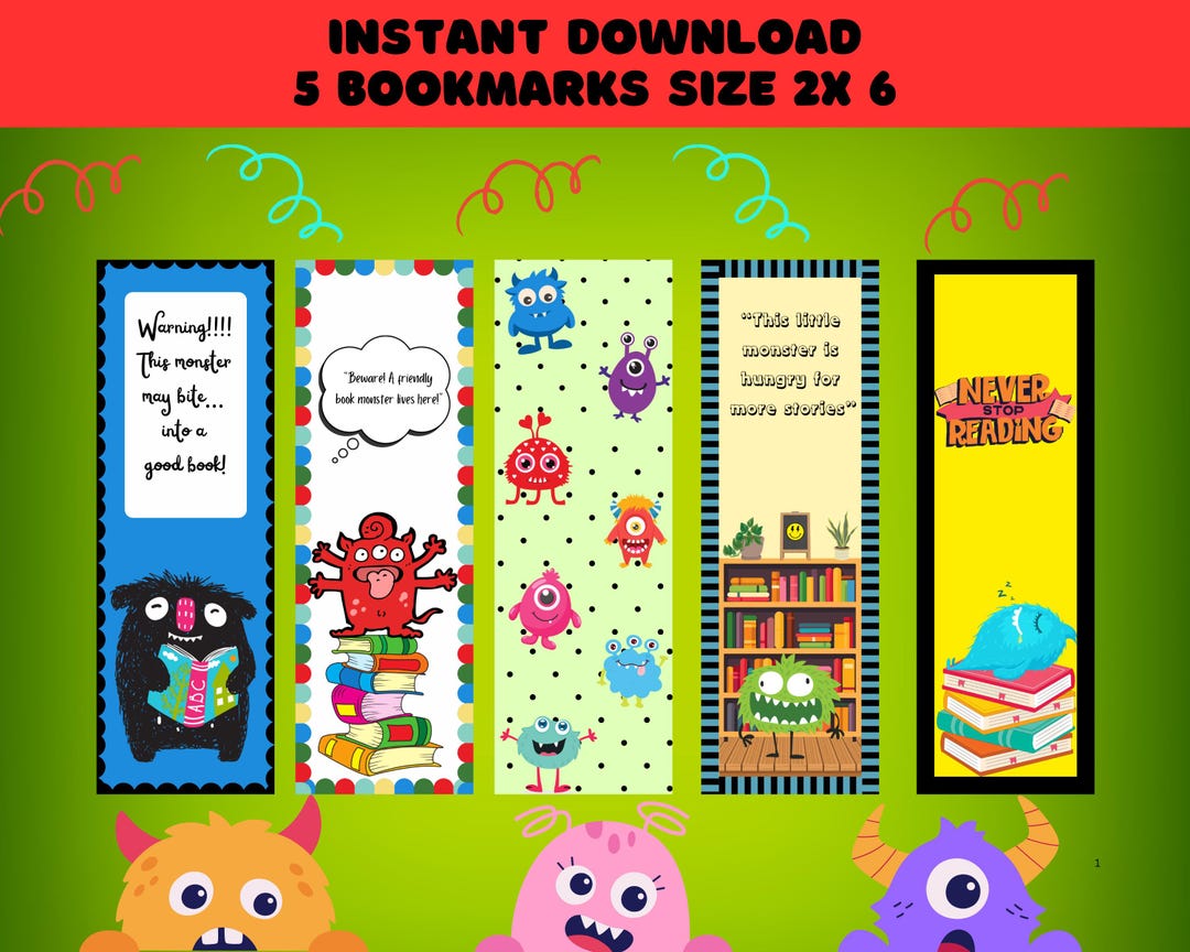 Cute Monster Bookmarks – Printable Instant Download for Book Lovers - Etsy
