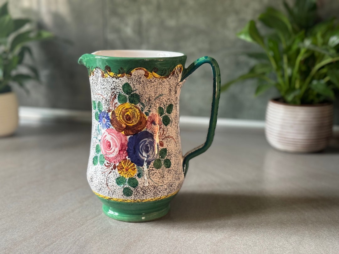 Authentic Italian Vintage Handpainted Water Pitcher: Rustic Charm for ...