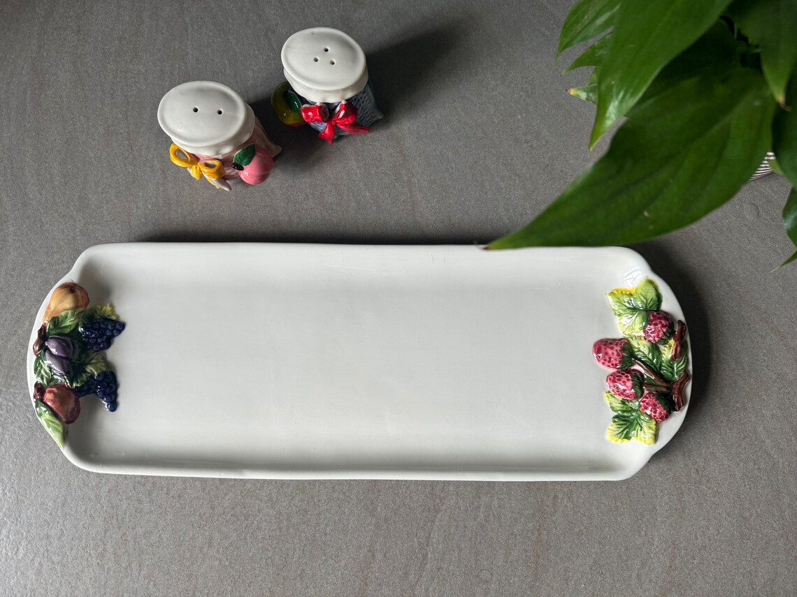 XL Vintage Italian Serving Platter | Hand-painted Fruit Decor | Italian ...