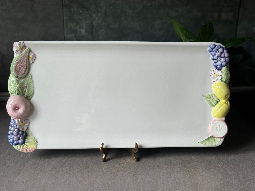 XXL Vintage Italian Ceramic Plate Hand-painted Fruit Decor Unique ...