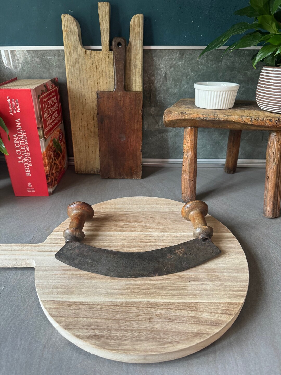 Vintage Italian Mezzaluna Herb Chopper - Traditional Kitchen Tool for ...
