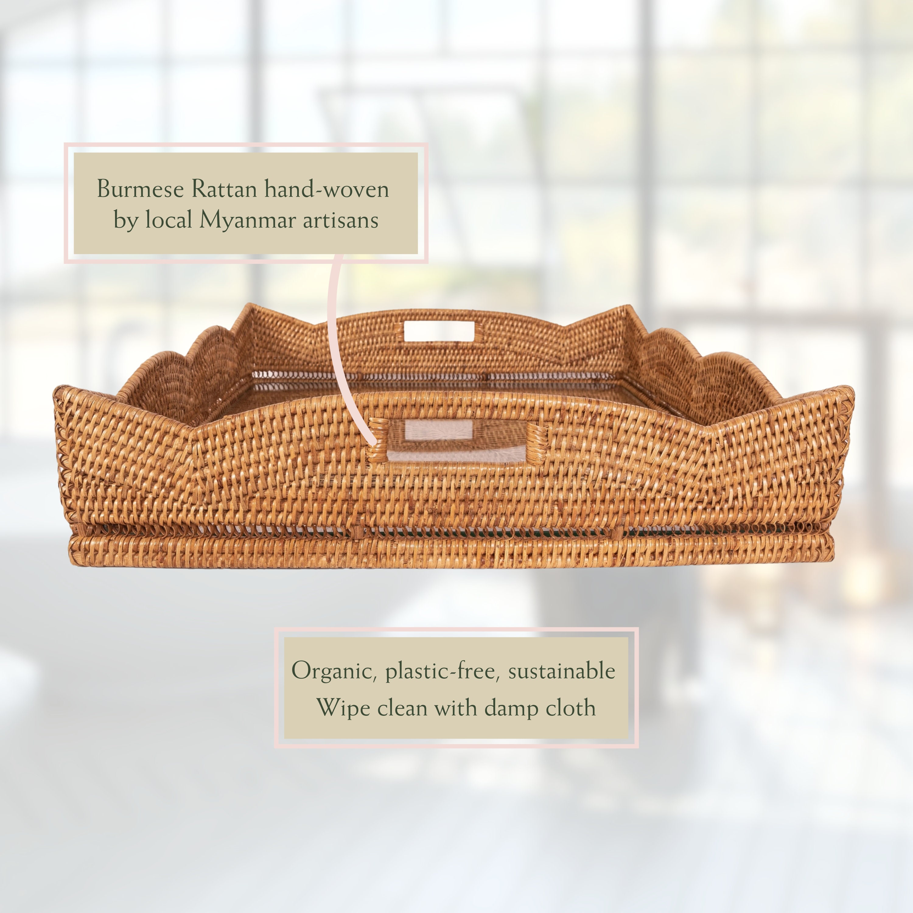 Scalloped Rattan Tray Woven Scallop Decor Serving Tray Coastal Weave ...