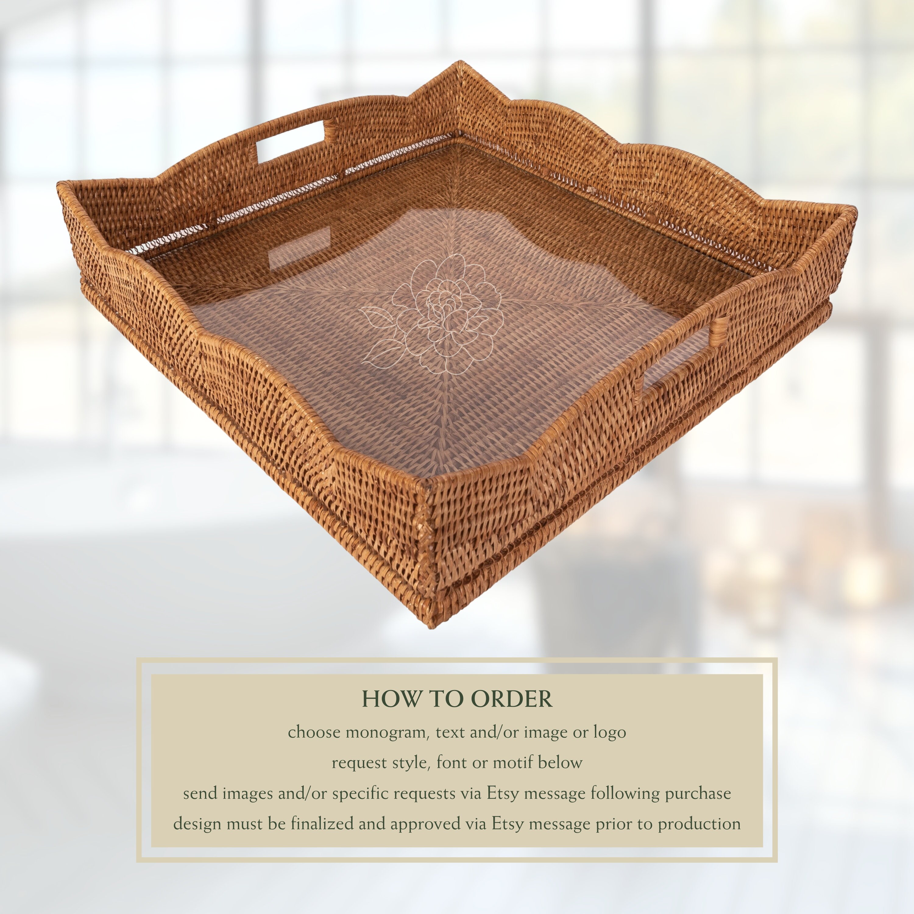 Scalloped Rattan Tray Woven Scallop Decor Serving Tray Coastal Weave ...