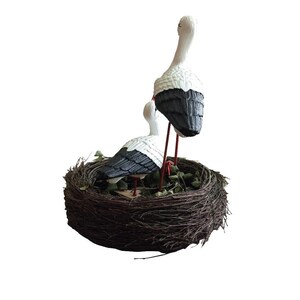 Stork Nest With 2 Small Storks Sculpture Statue Figure Realistic Garden ...