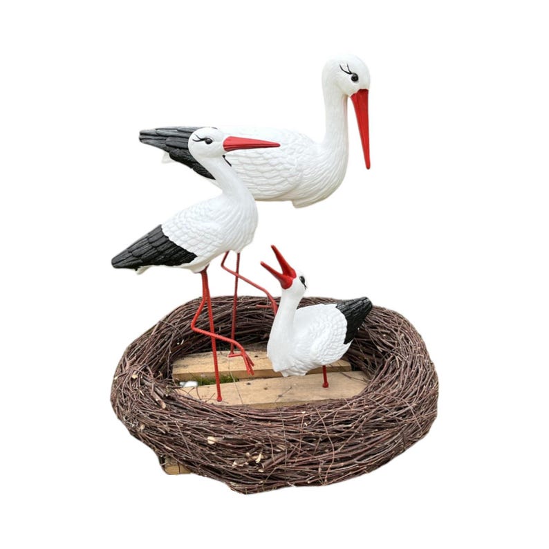 Stork Nest With 3 Storks Sculpture Statue Figure Realistic Garden Decor ...