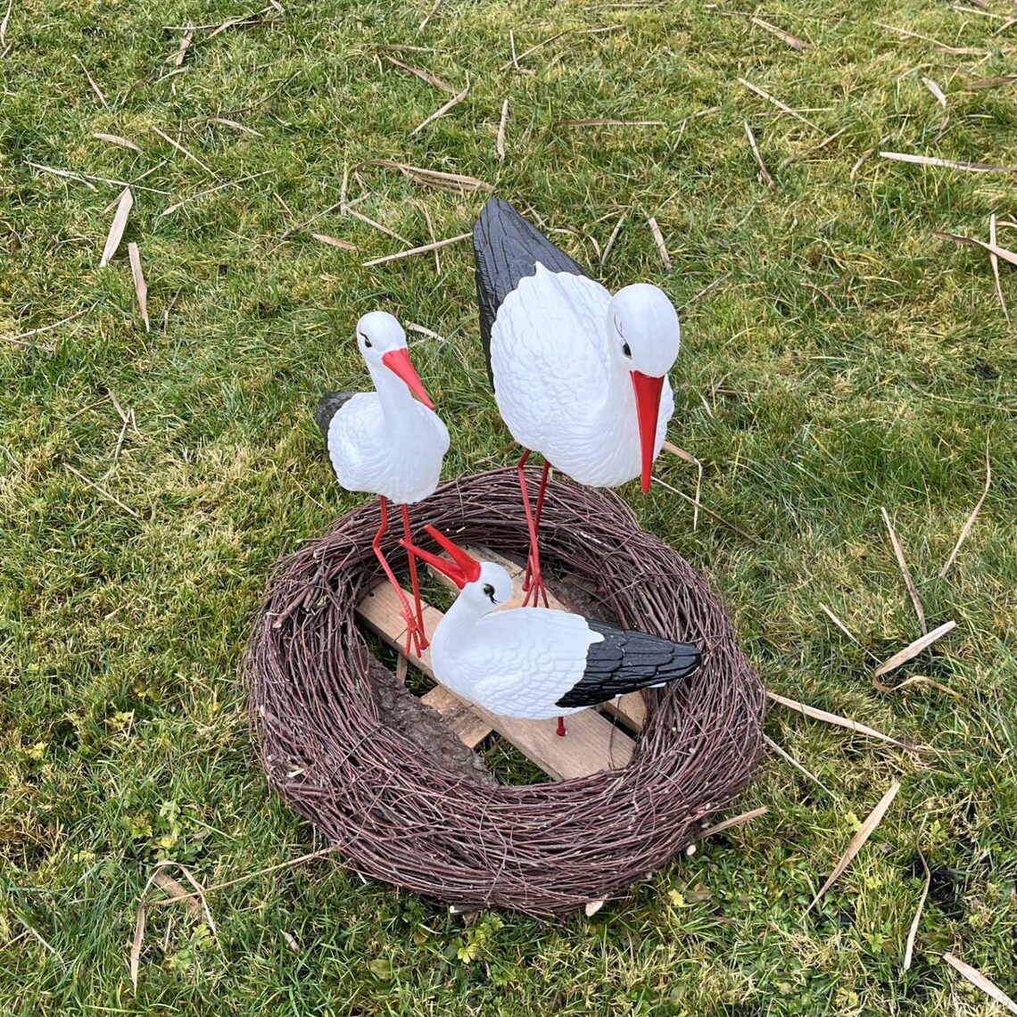 Stork Nest With 3 Storks Sculpture Statue Figure Realistic Garden Decor ...