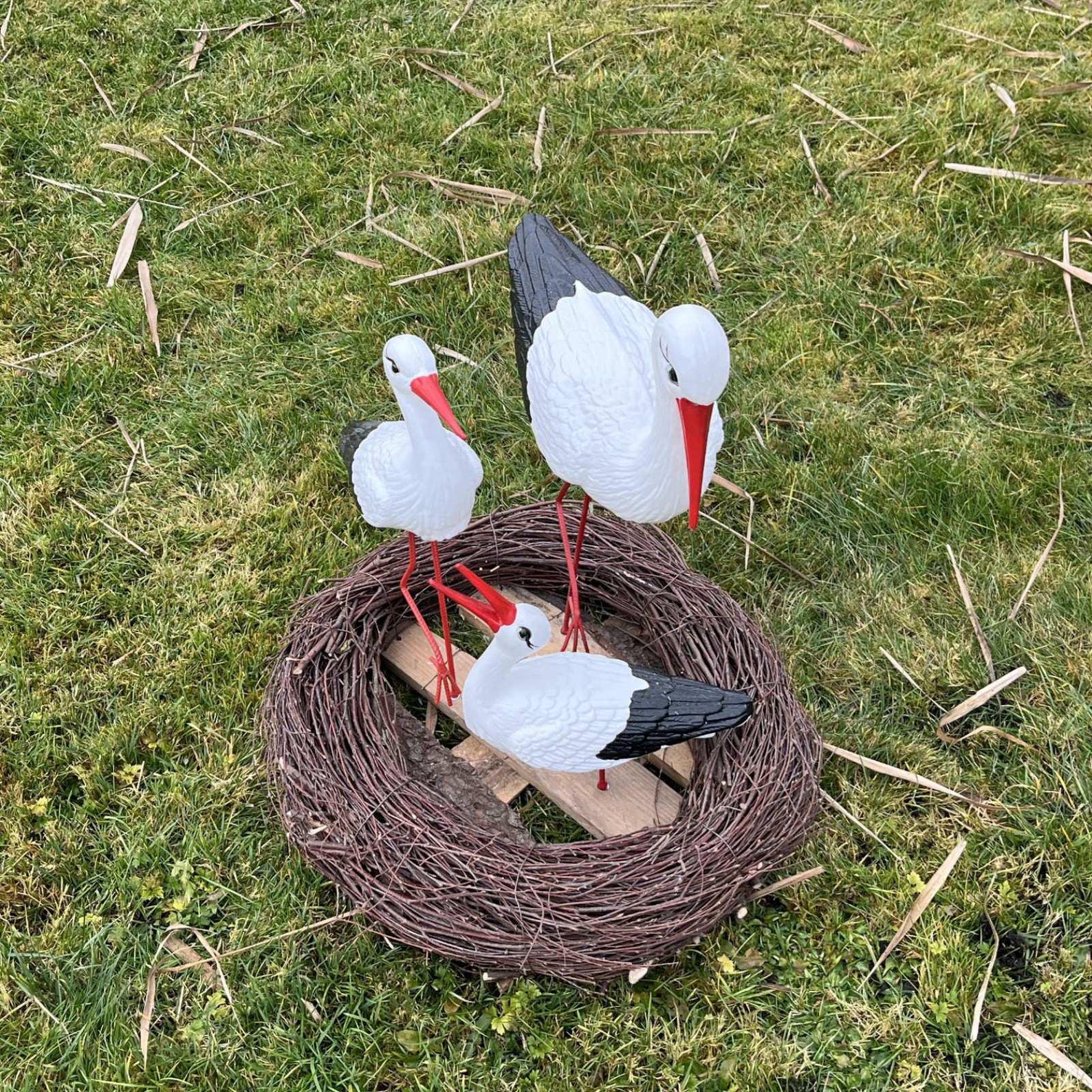 Stork Nest With 3 Storks Sculpture Statue Figure Realistic Garden Decor ...