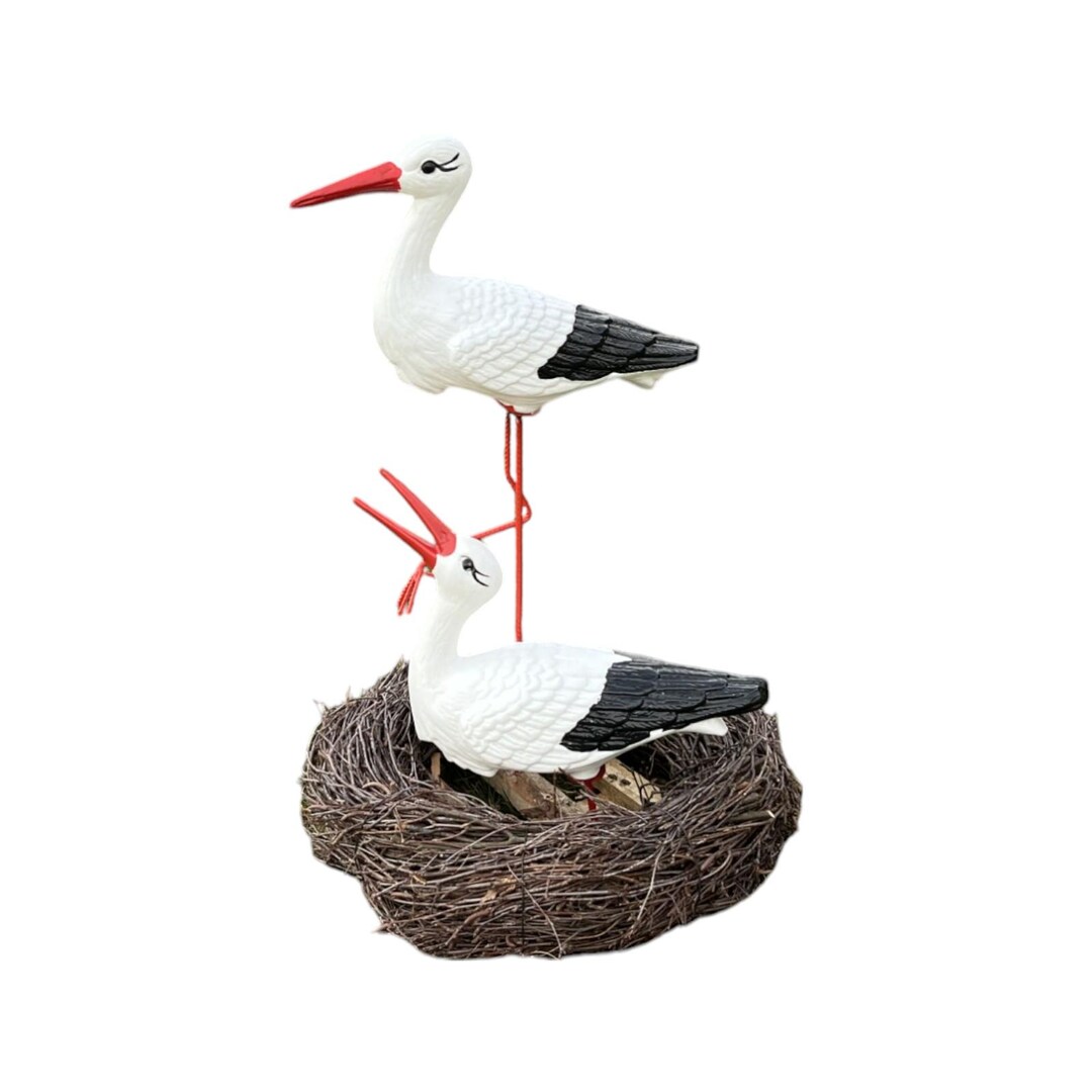 Stork Nest With 2 Small Storks Sculpture Statue Figure Realistic Garden ...