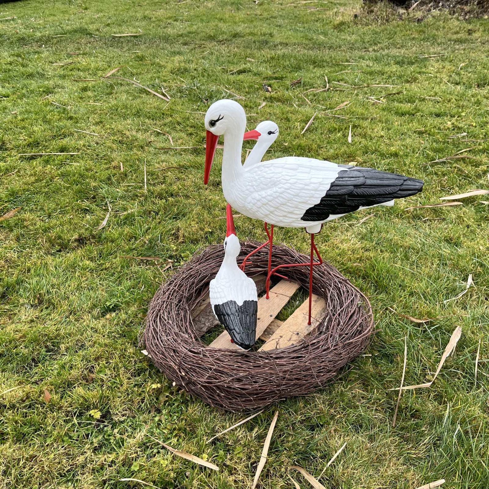 Stork Nest With 3 Storks Sculpture Statue Figure Realistic Garden Decor ...