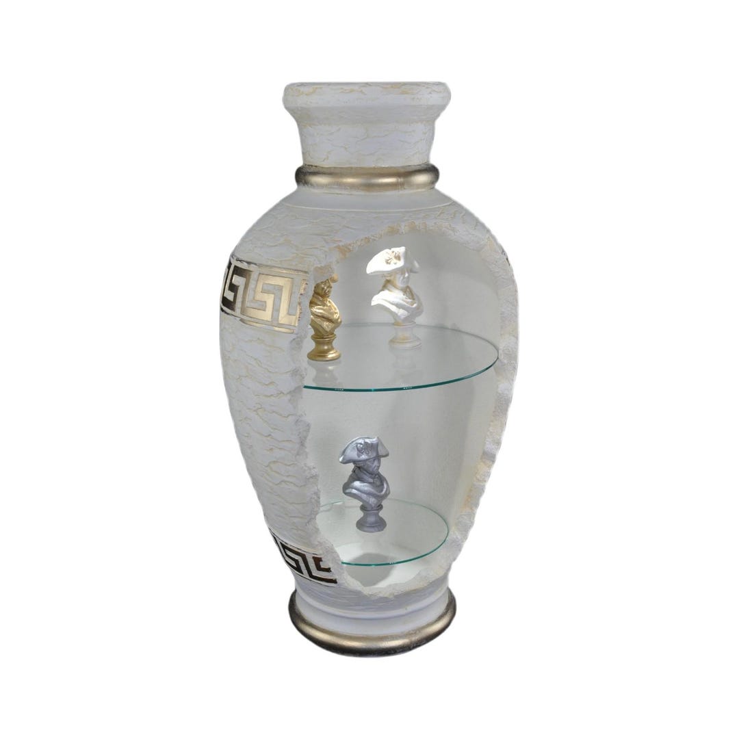 Decorative Ancient Amphora Mini Bar, Golden Ornaments, Glass Shelves, H ...