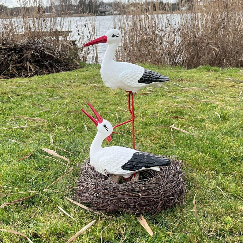 Stork Nest With 2 Small Storks Sculpture Statue Figure Realistic Garden ...