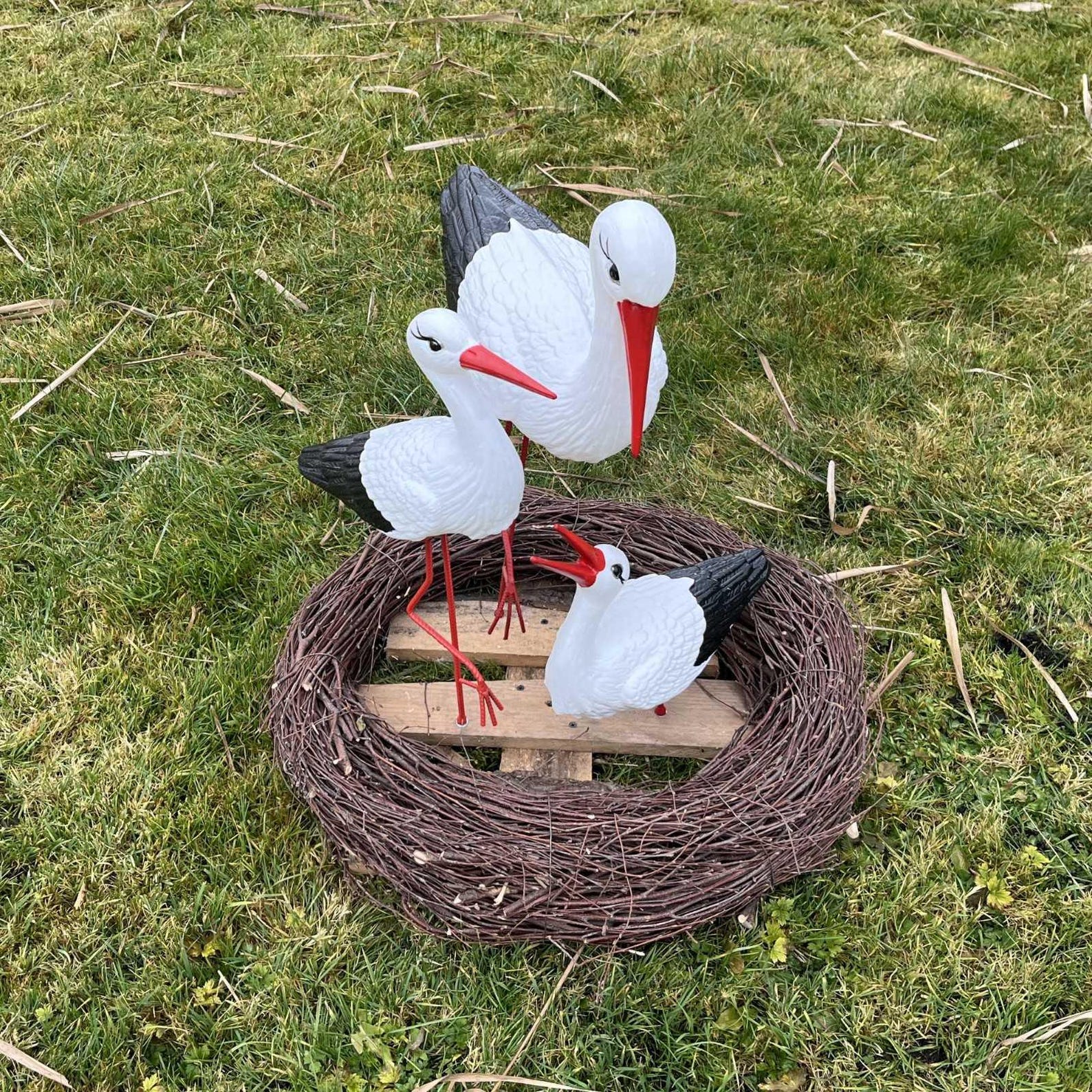 Stork Nest With 3 Storks Sculpture Statue Figure Realistic Garden Decor ...